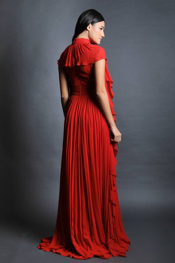 Buy Swatee Singh Red Georgette Ruffle Detail Gown Online | Aza Fashions