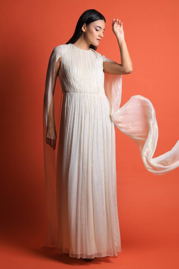 Buy Swatee Singh Ivory Georgette Fit And Flare Gown Online | Aza Fashions