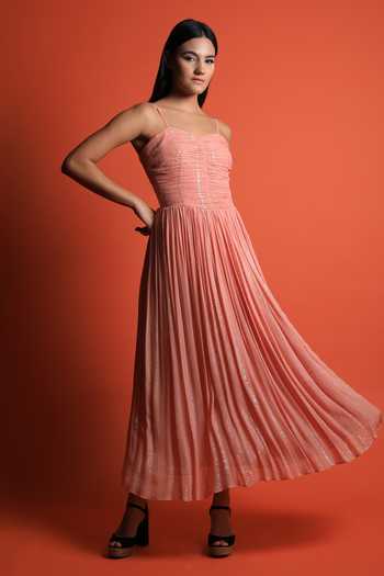 Buy Swatee Singh Peach Georgette Strappy Midi Dress Online | Aza Fashions