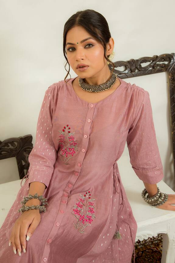 Buy Srota By Srishti Aggarwal Pink Chanderi A-line Kurta And Palazzo ...