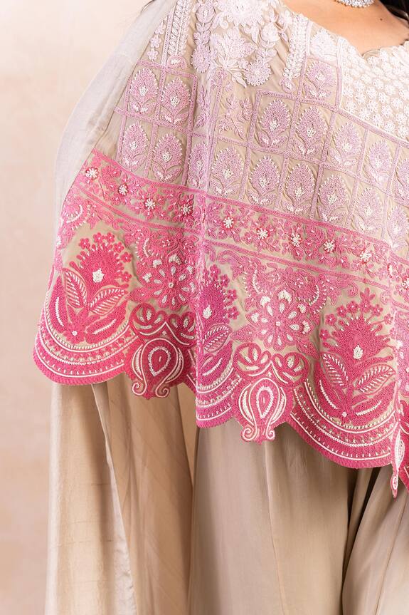 Buy Shikha and Srishti Design Beige Organza Embroidered Cape And Pant ...