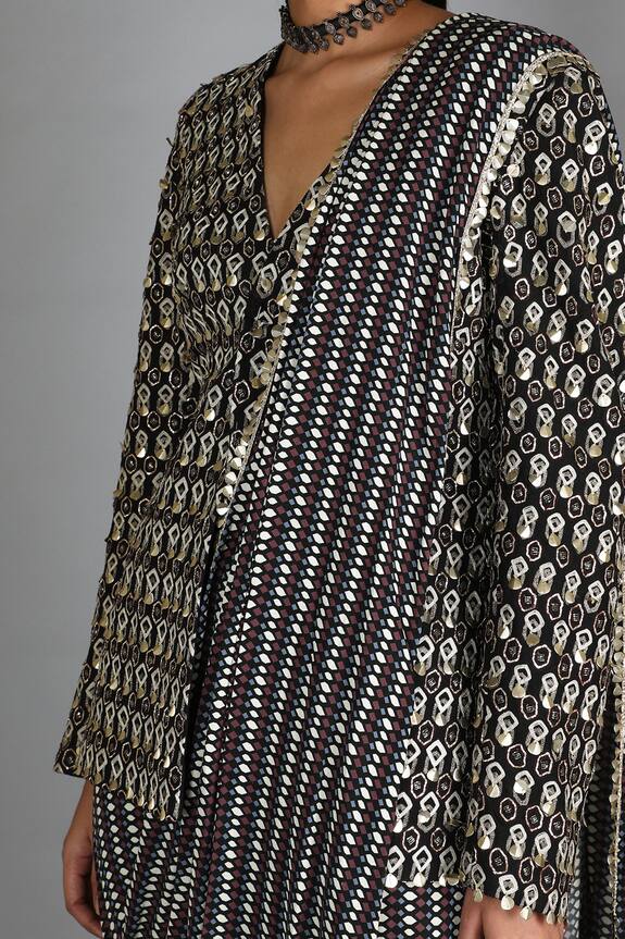 Buy SVA by Sonam & Paras Modi Black Georgette Printed Pre-draped Saree ...