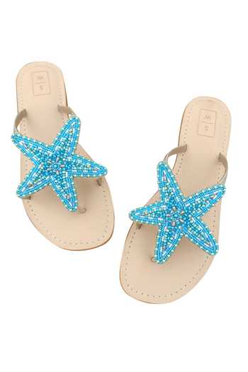 Buy Sandalwali Blue Upper Bead Embroidered Starfish Sandals Online ...