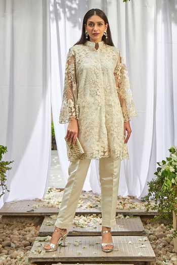 Buy Tasuvure Indies White Lace Tunic And Pant Set Online | Aza Fashions