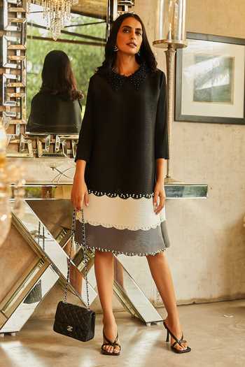 Buy Tasuvure Black Shantoon Colorblock Pearl Work Dress Online | Aza ...