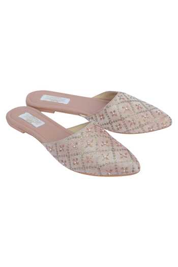 Buy Turquoise Gold Artificial Leather Silk Mules Online | Aza Fashions
