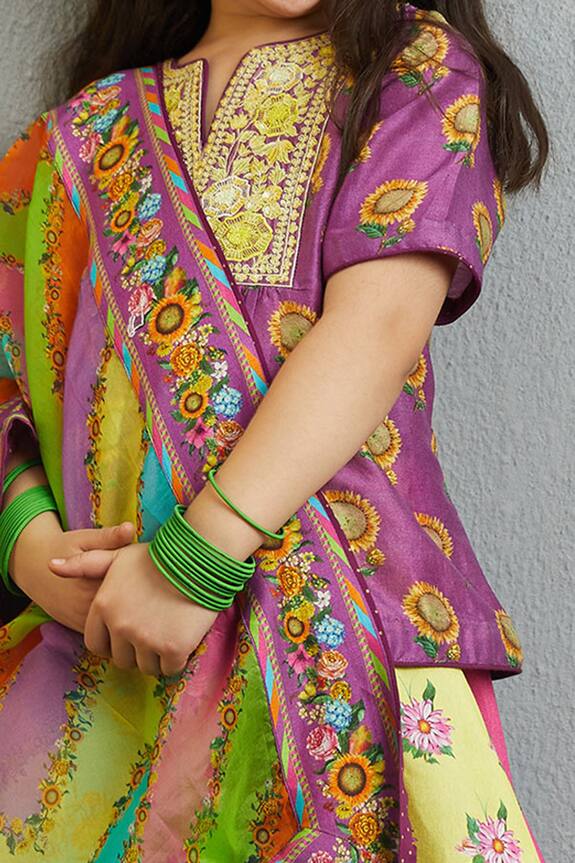 Buy Torani Multi Color Jamuni Antara Chanderi Kurta Lehenga Set For ...
