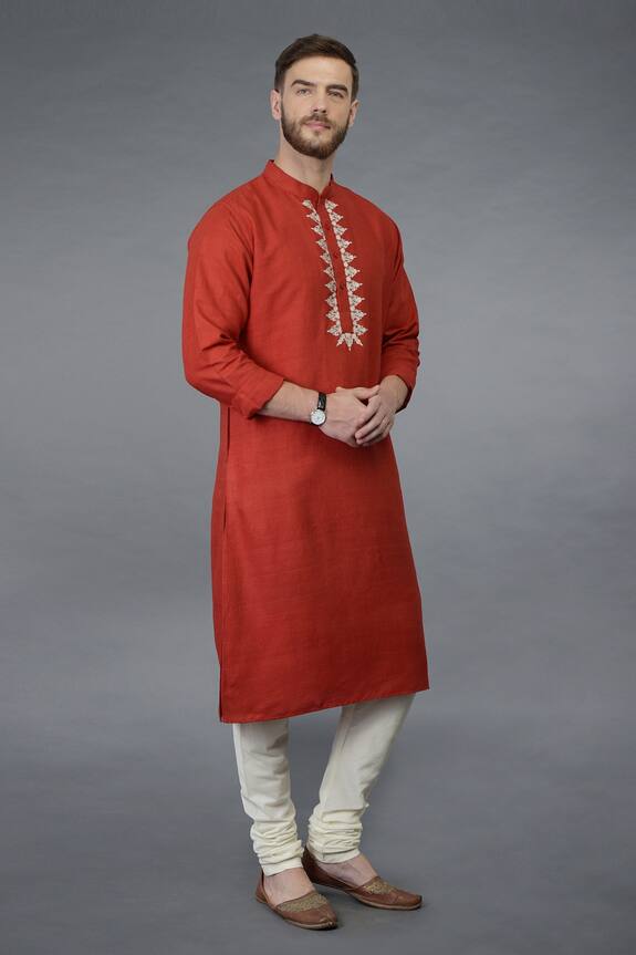 Buy Talking Threads Red Pure Matka Silk Full Sleeve Kurta Online | Aza ...