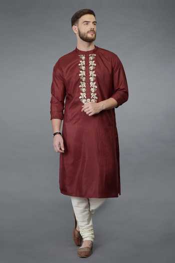 Buy Talking Threads Maroon Silk Kurta Online | Aza Fashions