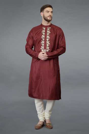 Buy Talking Threads Maroon Silk Kurta Online | Aza Fashions