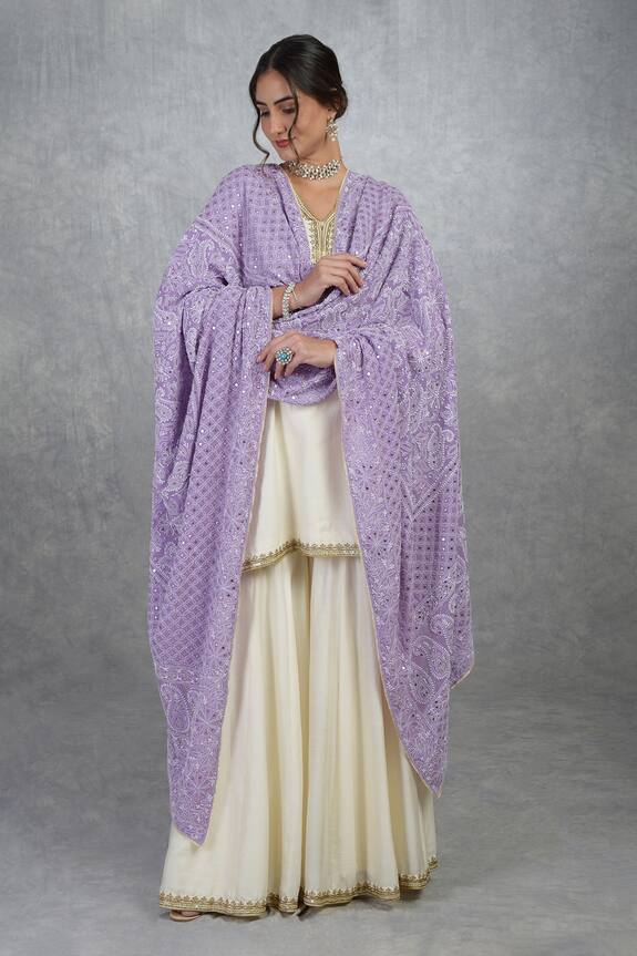 Buy Talking Threads Purple Pure Georgette Chikankari Embroidered ...