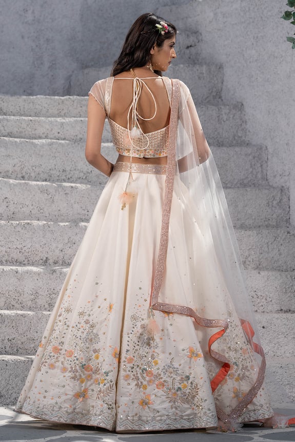 Buy Tamaraa By Tahani White Silk Taffeta Embroidered Lehenga Set Online ...