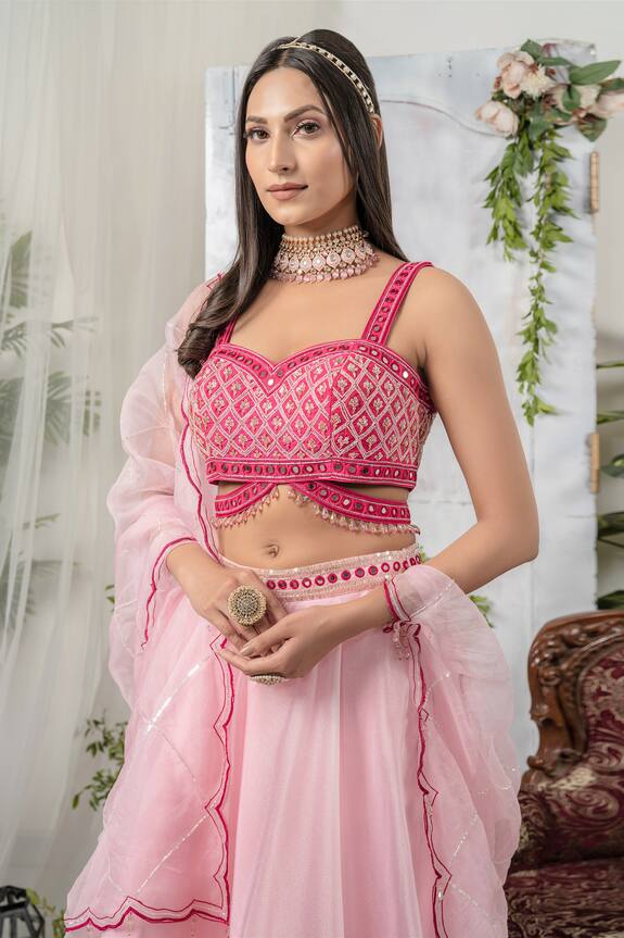 Buy Tamaraa By Tahani Pink Tafetta Silk Embroidered Lehenga Set Online ...