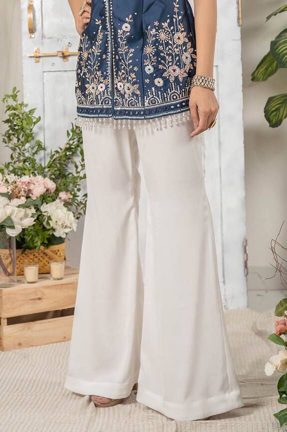 Buy Tamaraa By Tahani Blue Tafetta Silk Embroidered Jacket And Pant Set ...