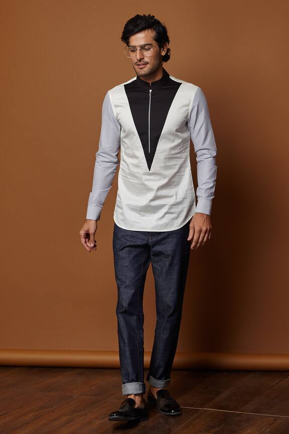 Buy Seven White Cotton Panel Shirt Online | Aza Fashions