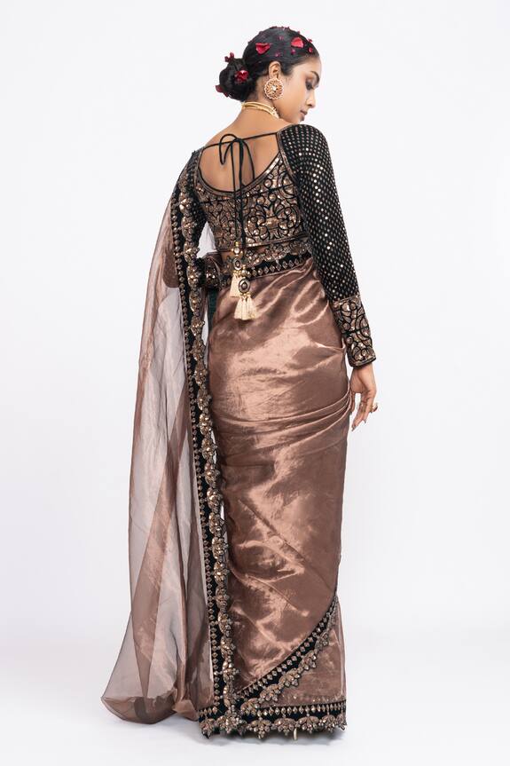 Buy Vvani by Vani Vats Green Velvet Tissue Saree And Embroidered Blouse ...