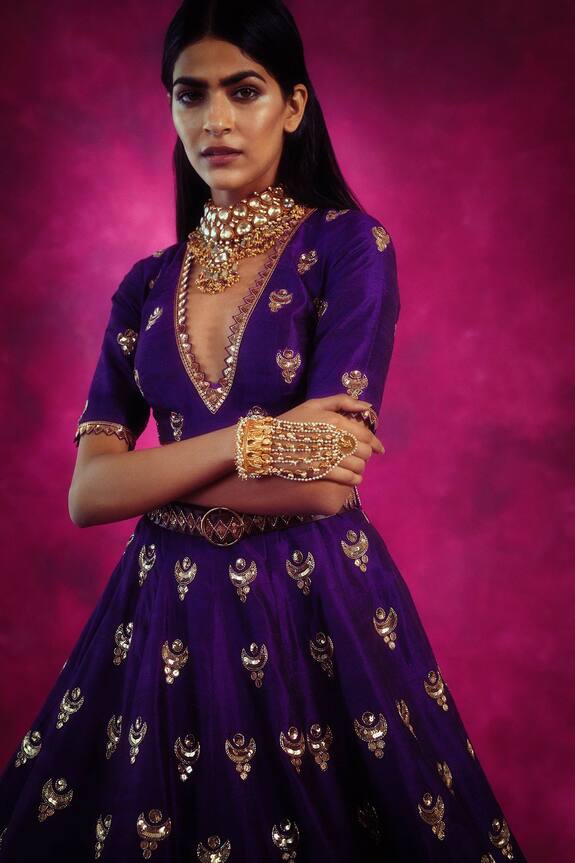 Buy Vvani By Vani Vats Purple Embroidered Silk Lehenga Set Online Aza