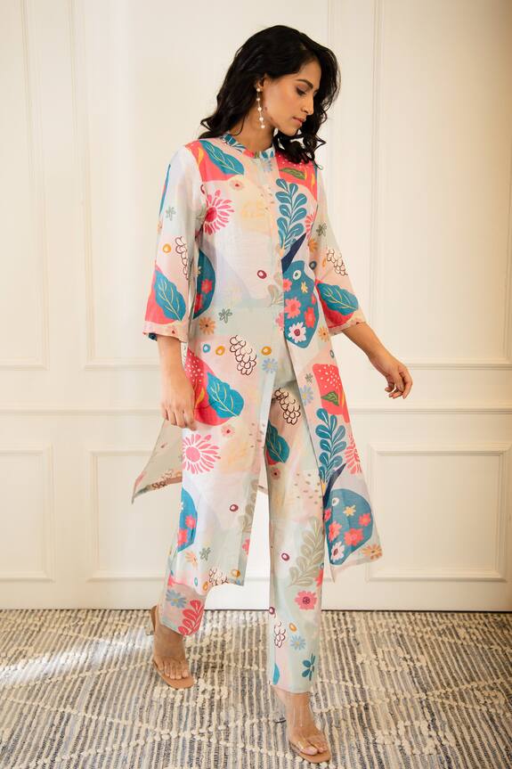 Buy Varun Bahl Multi Color Chanderi Amoeba Print Kurta And Pant Set ...