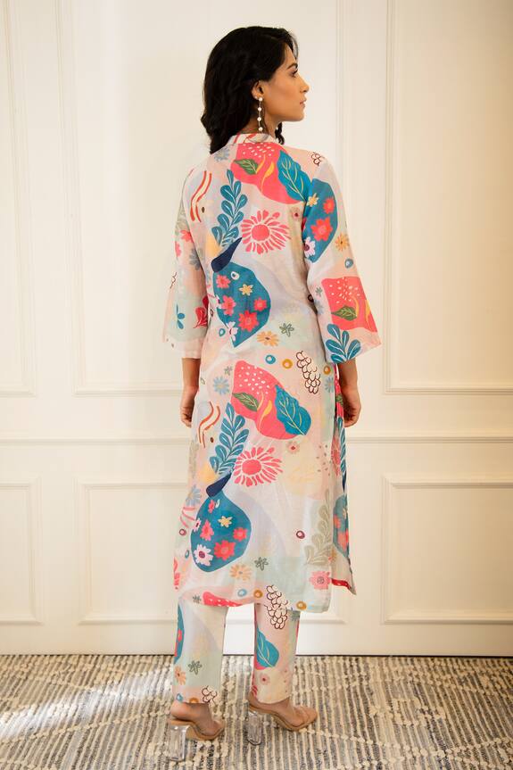 Buy Varun Bahl Multi Color Chanderi Amoeba Print Kurta And Pant Set ...