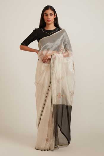 Buy Vamil by Tina & Sonali Silver Silk Tissue Organza Aari Embroidered ...