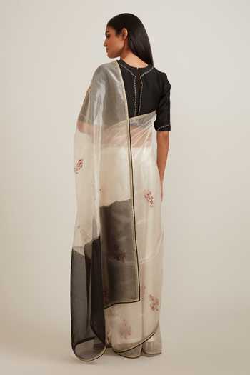 Buy Vamil by Tina & Sonali Silver Silk Tissue Organza Aari Embroidered ...