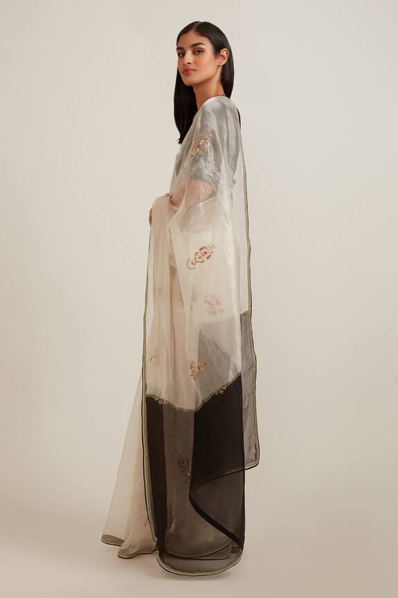 Buy Vamil by Tina & Sonali Silver Silk Tissue Organza Aari Embroidered ...