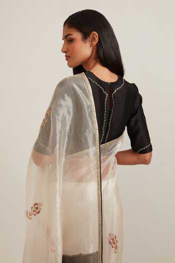Buy Vamil by Tina & Sonali Silver Silk Tissue Organza Aari Embroidered ...