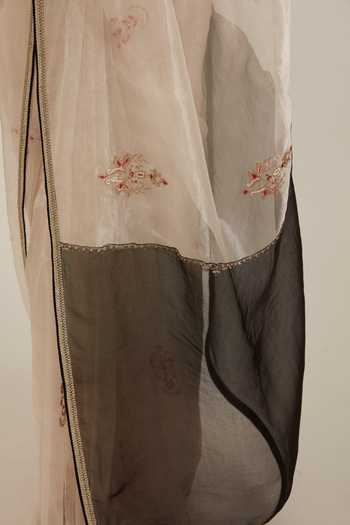 Buy Vamil by Tina & Sonali Silver Silk Tissue Organza Aari Embroidered ...