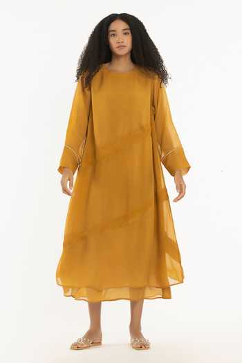 Buy Three Yellow Organza Double Layered Dress Online | Aza Fashions