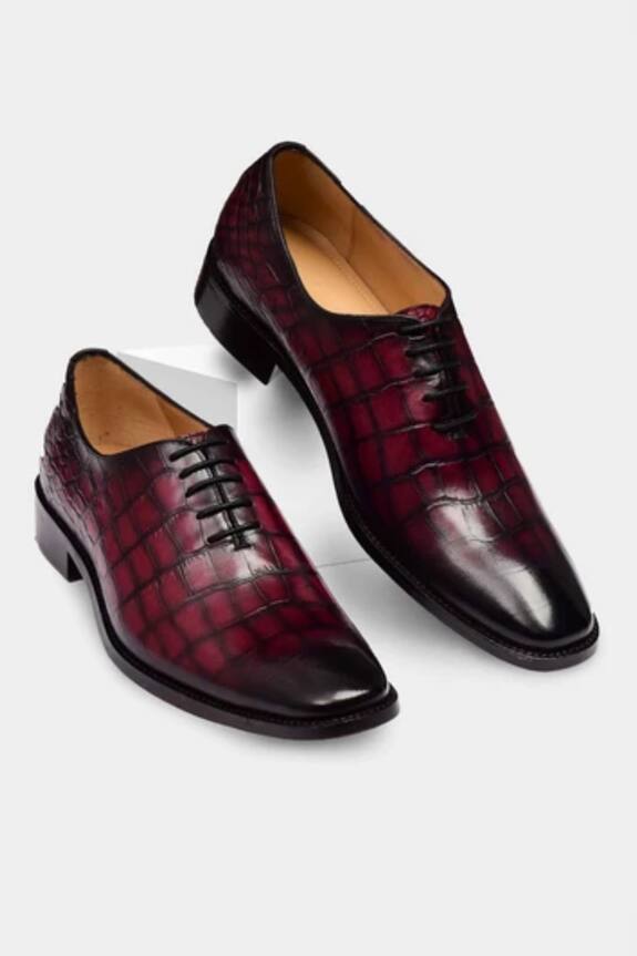 Buy Luxoro Formello Maroon Calf Leather Hand Painted Textured Oxfords ...