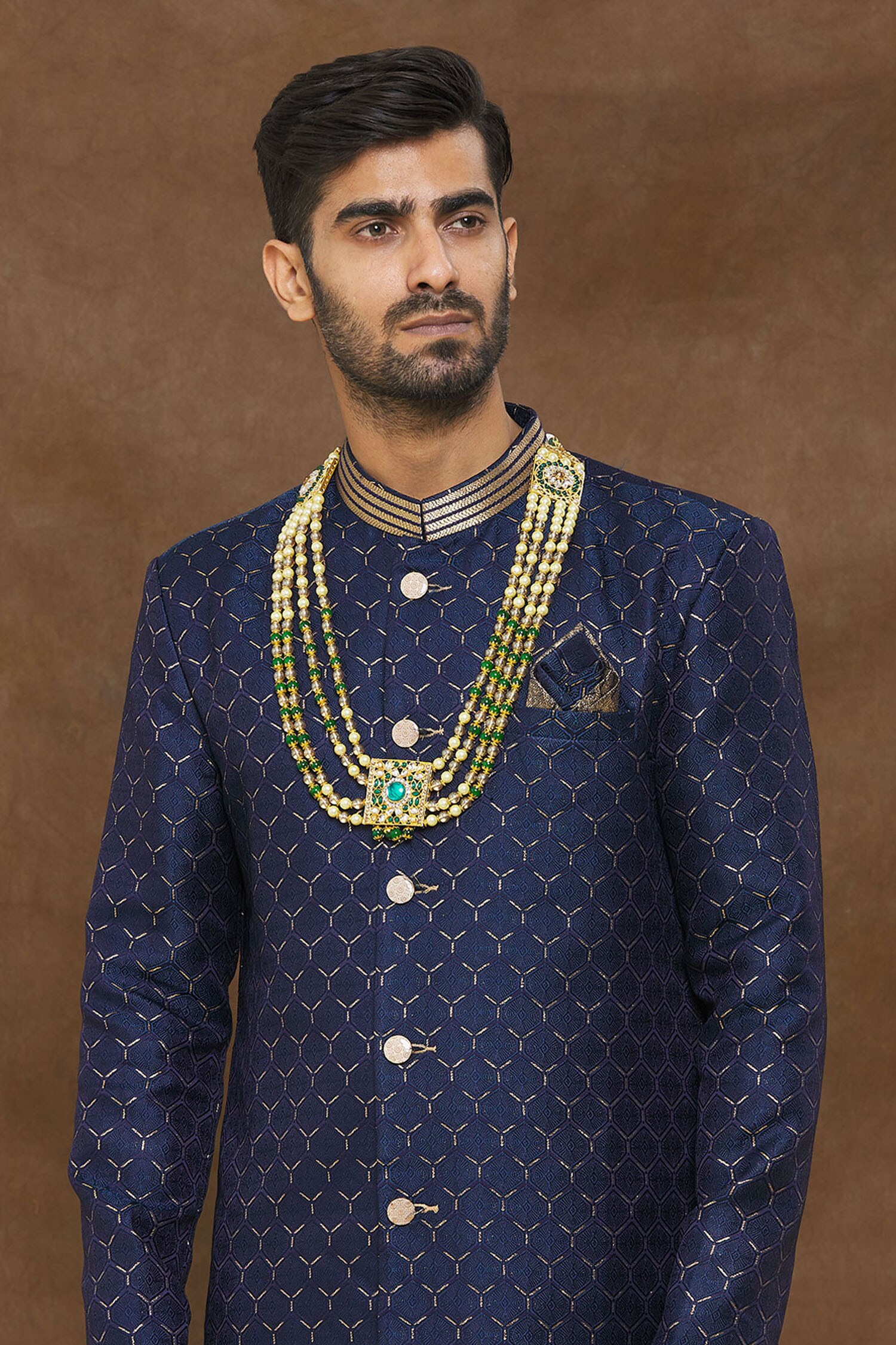 Buy Arihant Rai Sinha Green Embellished Bead Multi Layered Mala Online ...