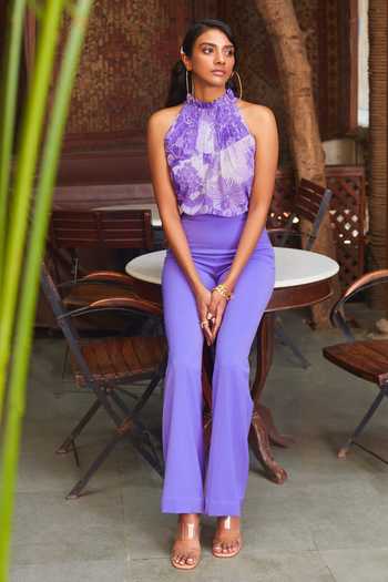 Buy Ankita Dharman Purple Orchid Georgette Ruffle Top Online | Aza Fashions