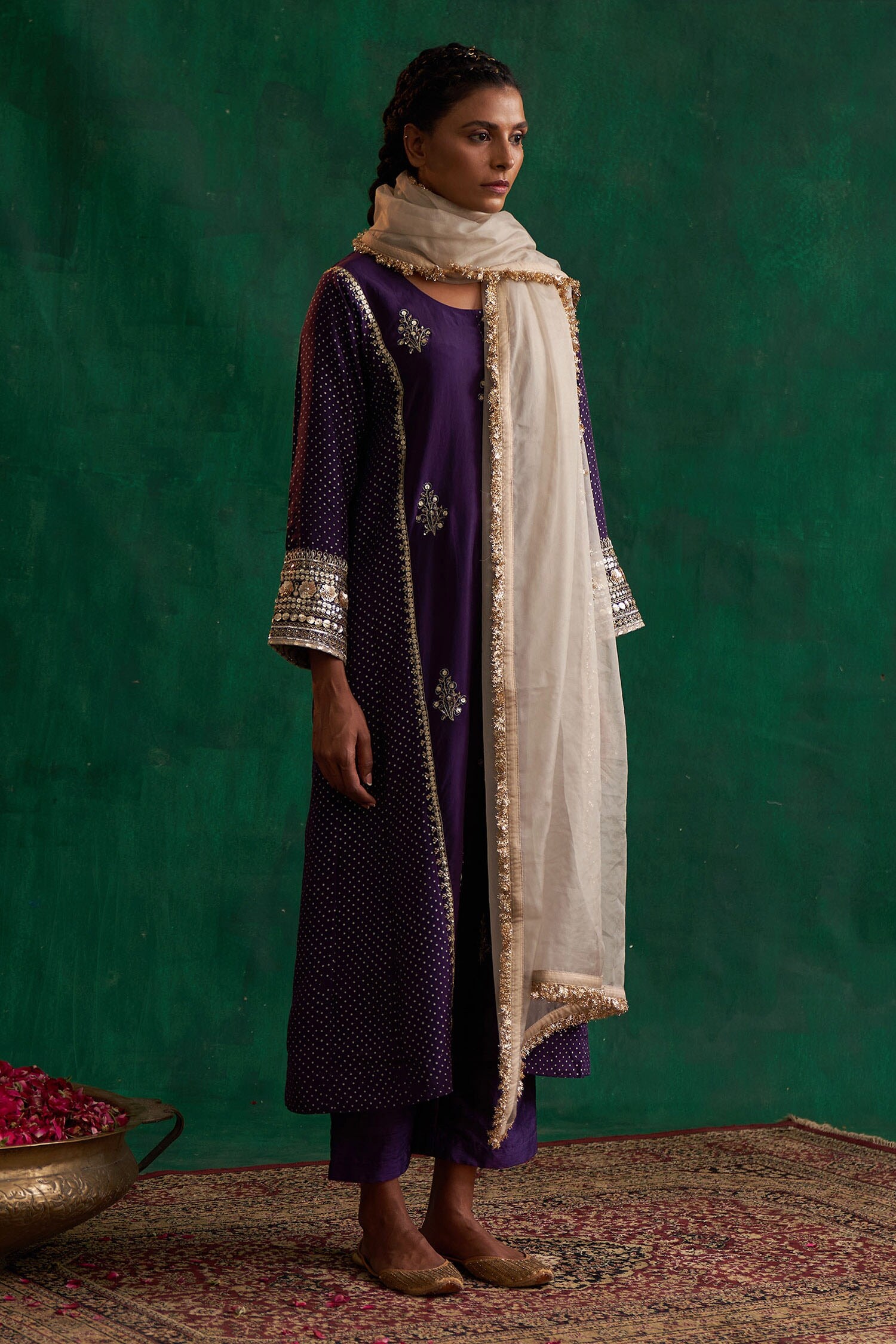 Buy Rekha Agra Purple Hand Block Print Kurta Set Online | Aza Fashions