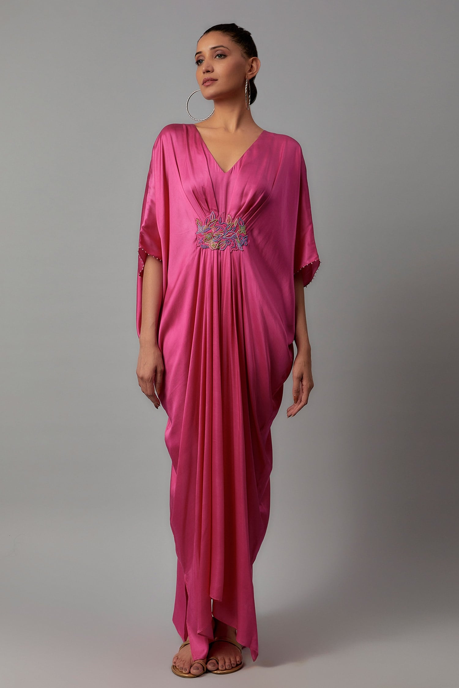 Buy The Aarya Pink Satin Bead Embroidered Kaftan Online | Aza Fashions
