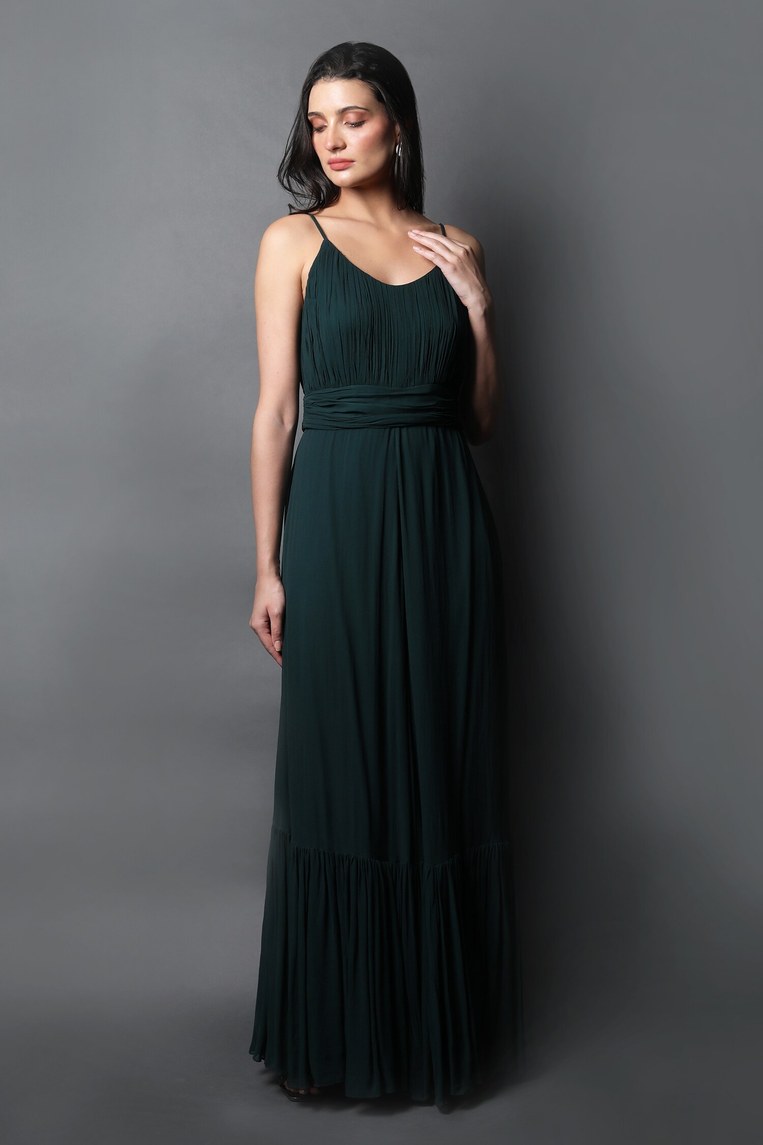 Buy Swatee Singh Green Georgette Strappy Ruched Gown Online | Aza Fashions