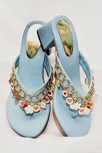 Buy Foot Fuel Blue Suede Ira Round Toe Embellished Heels Online | Aza ...