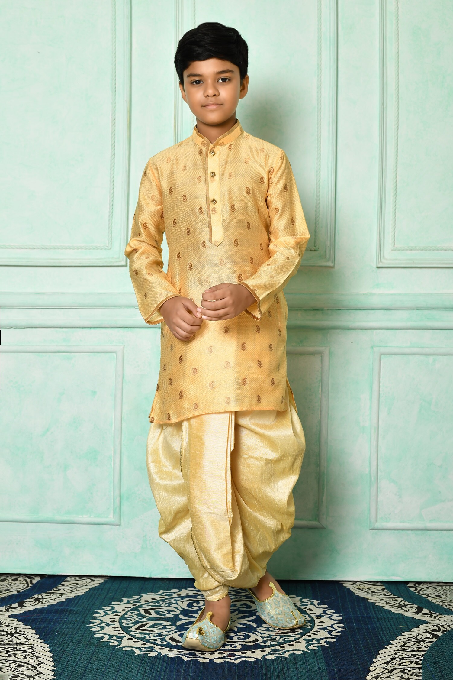 Buy Arihant Rai Sinha Yellow Scatter Pattern Paisley Kurta And Dhoti ...