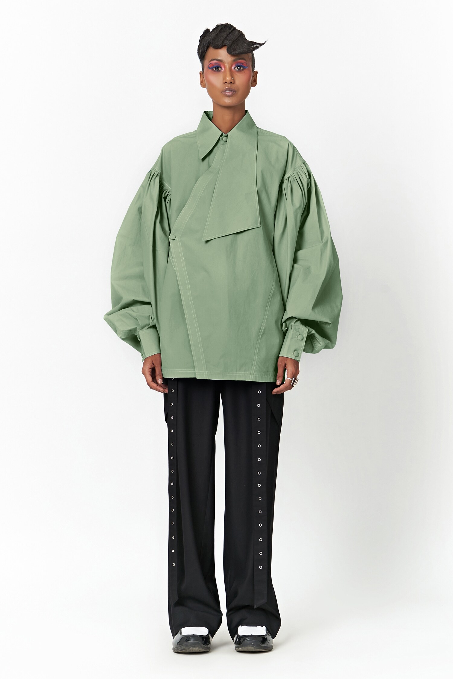 Buy Two Point Two Green Tombo Cotton Poplin Shirt Online | Aza Fashions