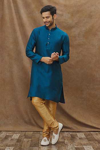 Buy Arihant Rai Sinha Blue Button Down Kurta Set Online | Aza Fashions