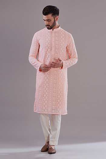 Buy Kasbah Pink Georgette Pastel Chikankari Kurta Online | Aza Fashions