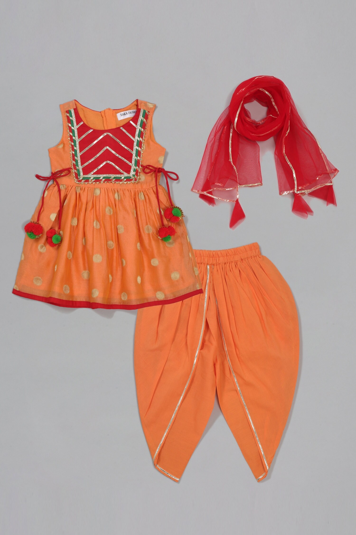 Buy Saka Designs Orange Lace Embellished Yoke Kurta Dhoti Pant Set For ...