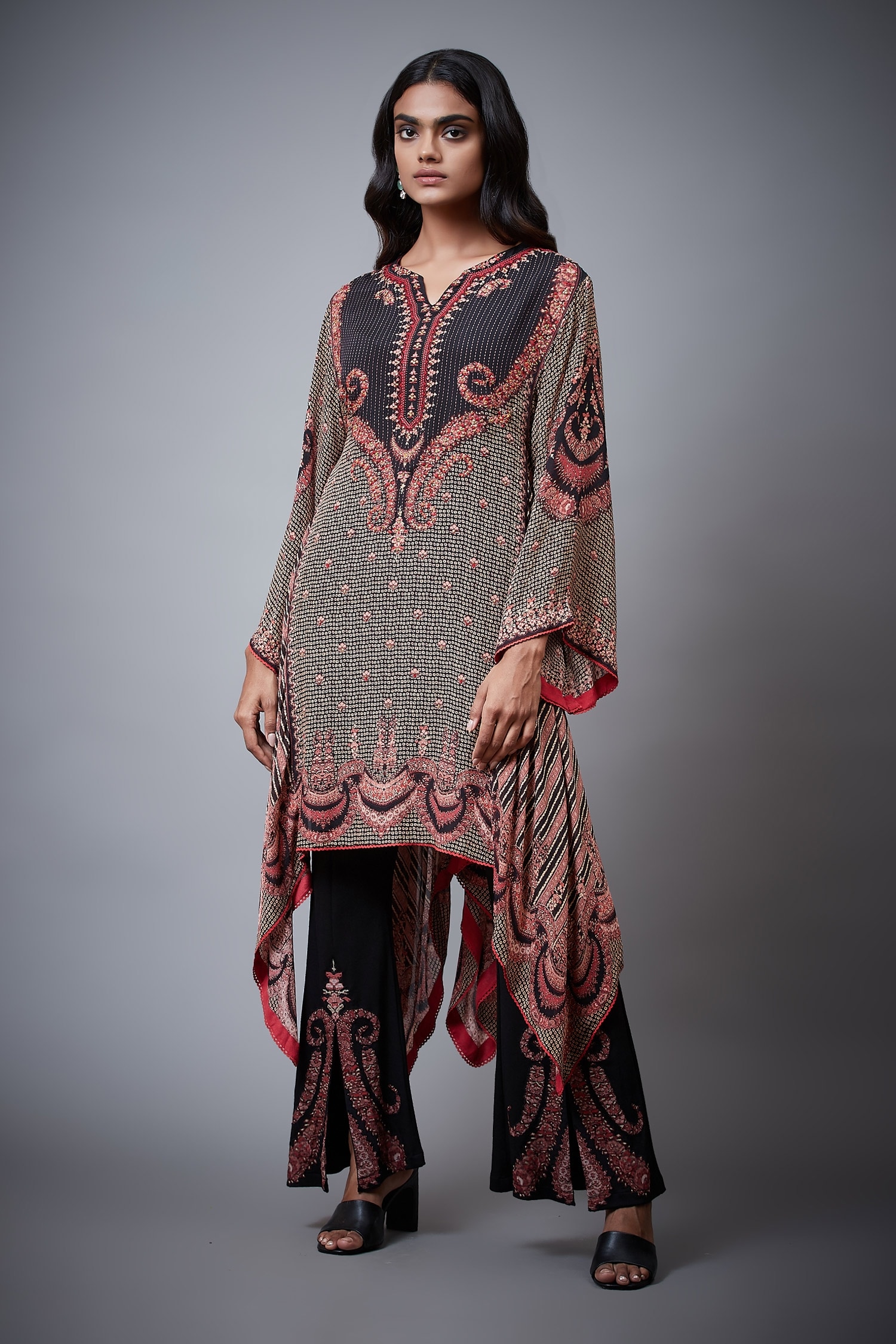 Buy RI.Ritu Kumar Black Rayon Crepe Malisha Jamawar Embroidered Kurti ...