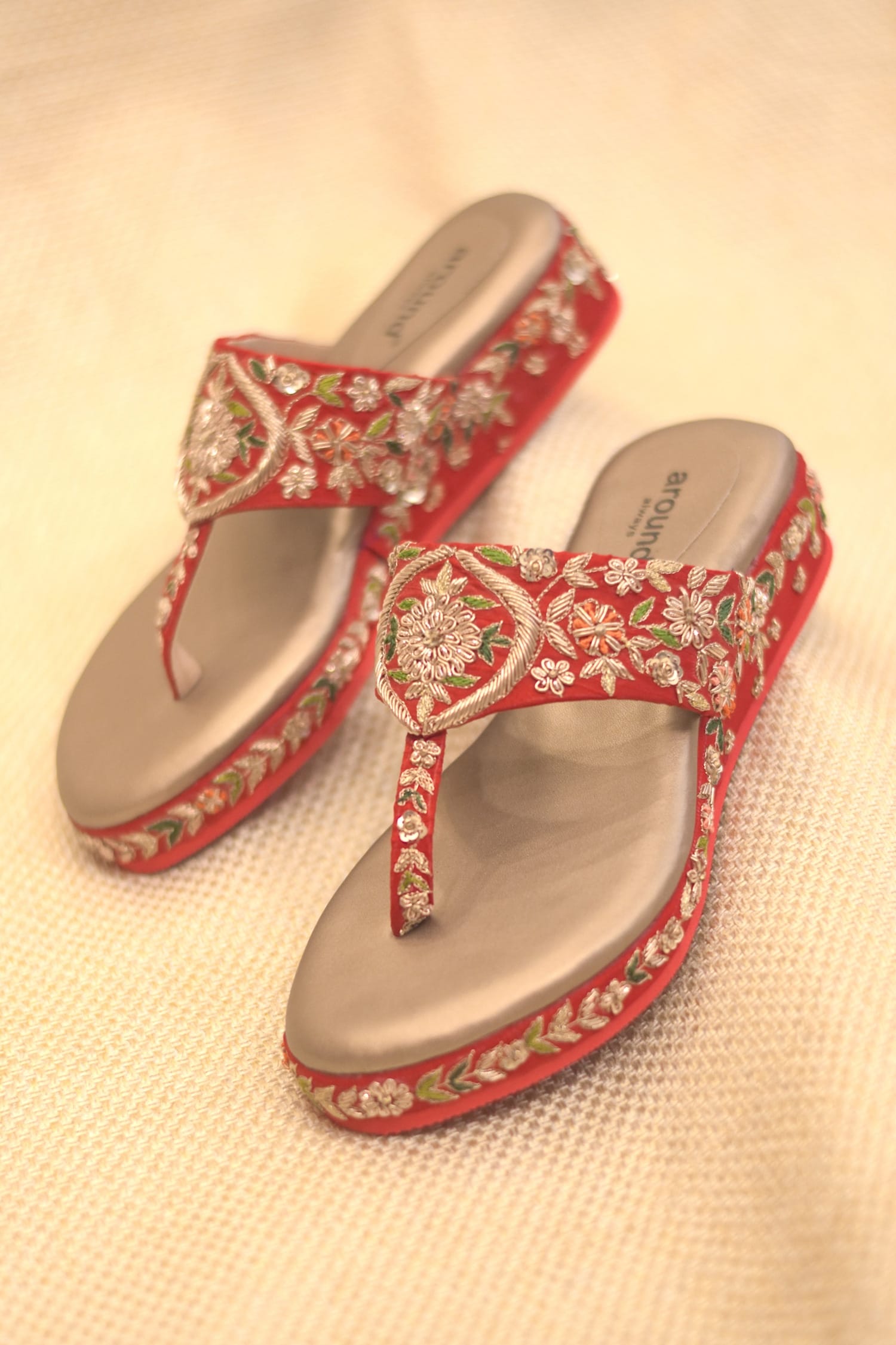 Buy Around Always Saar Thread Embroidered Wedges Online | Aza Fashions