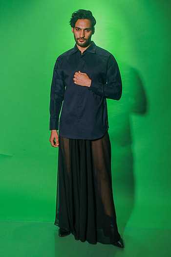 Buy Echke Blue Cotton Blend Side Buttoned Placket Shirt Online | Aza ...