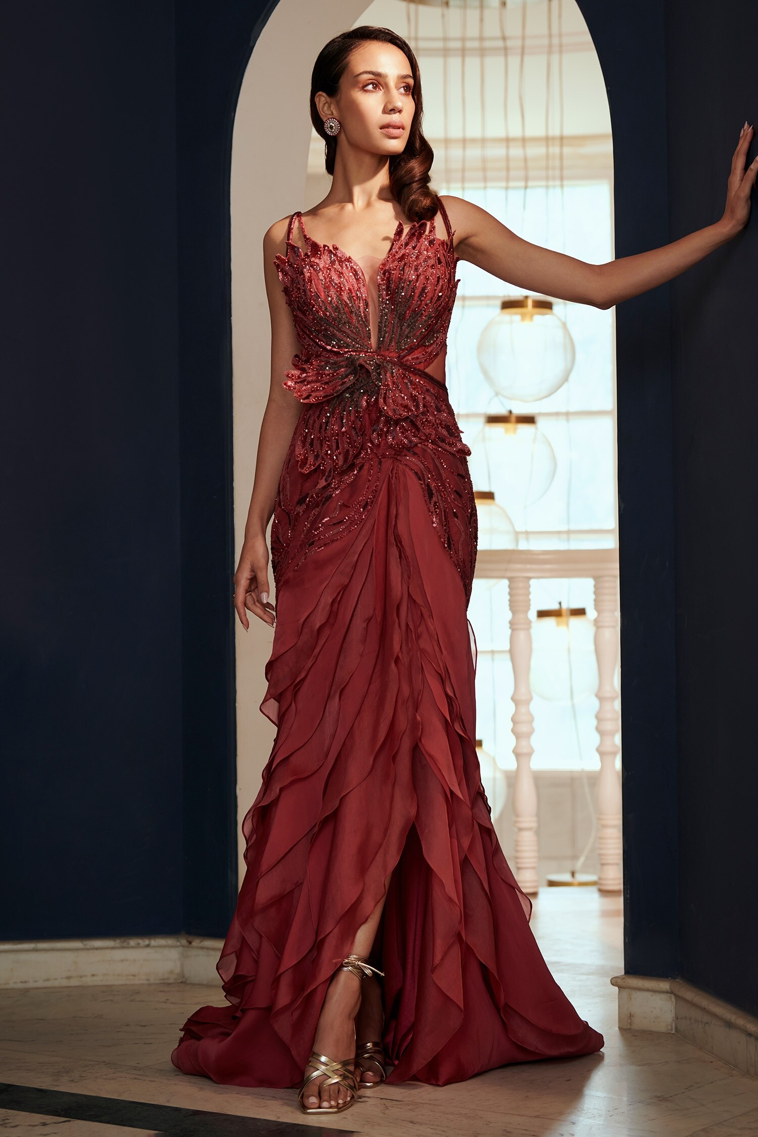 Buy Adaara Couture Pink Organza Hand Embroidered Gown Online | Aza Fashions