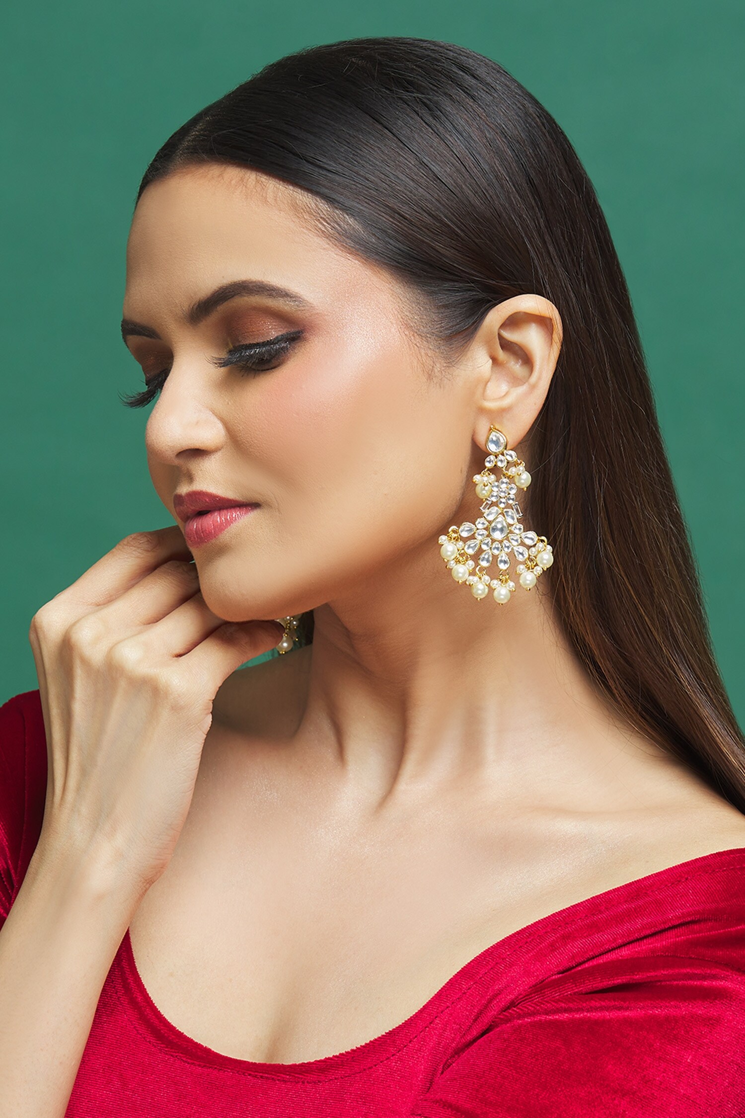 Buy Our Purple Studio Kundan Studded Dangler Earrings Online | Aza Fashions