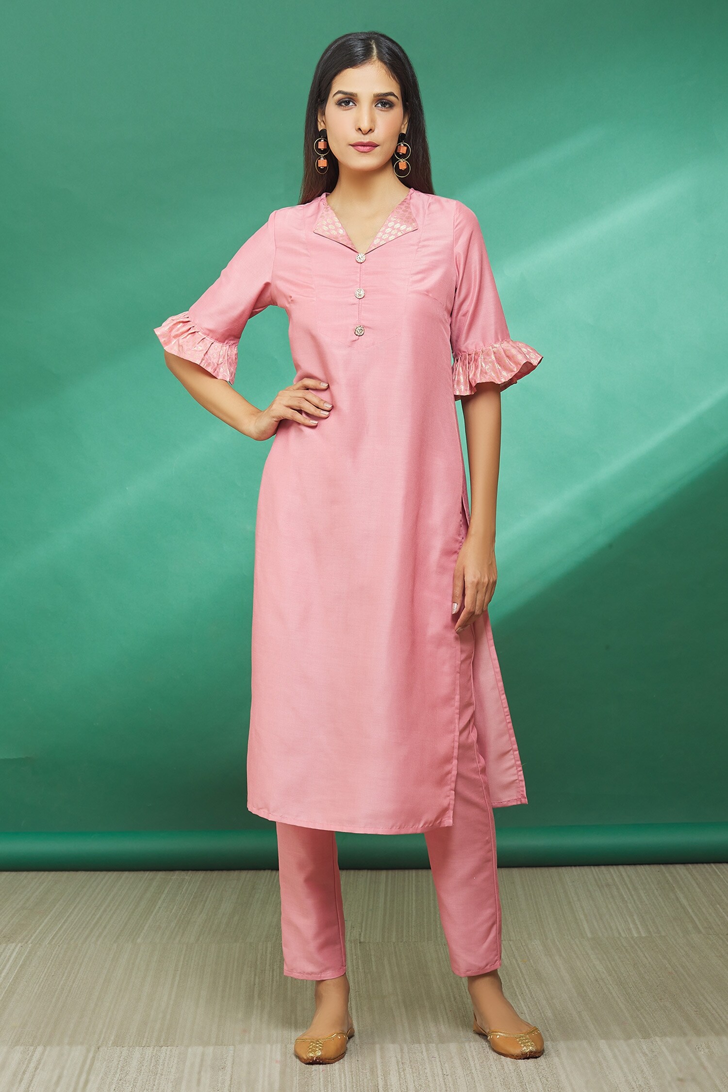 Buy Naintara Bajaj Pink Poly Silk Straight Kurta And Pant Set Online ...