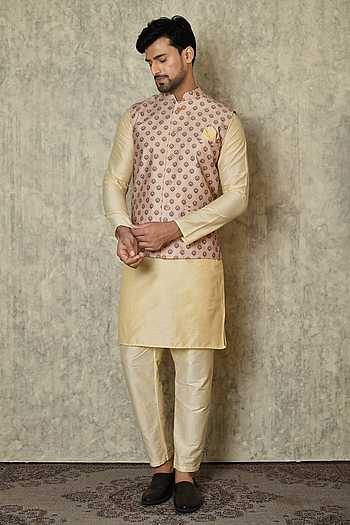 Buy Samyukta Singhania Cotton Silk Printed Floral Print Bundi And Beige ...