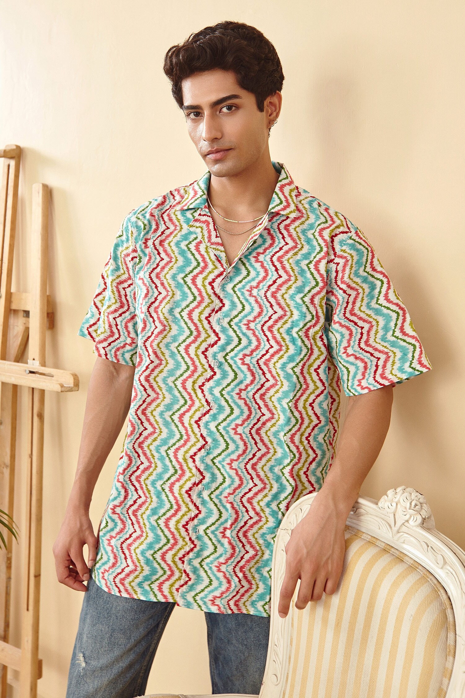 Buy Sorbae Multi Color Handloom Cotton Caleb Zig Zag Print Shirt Online ...