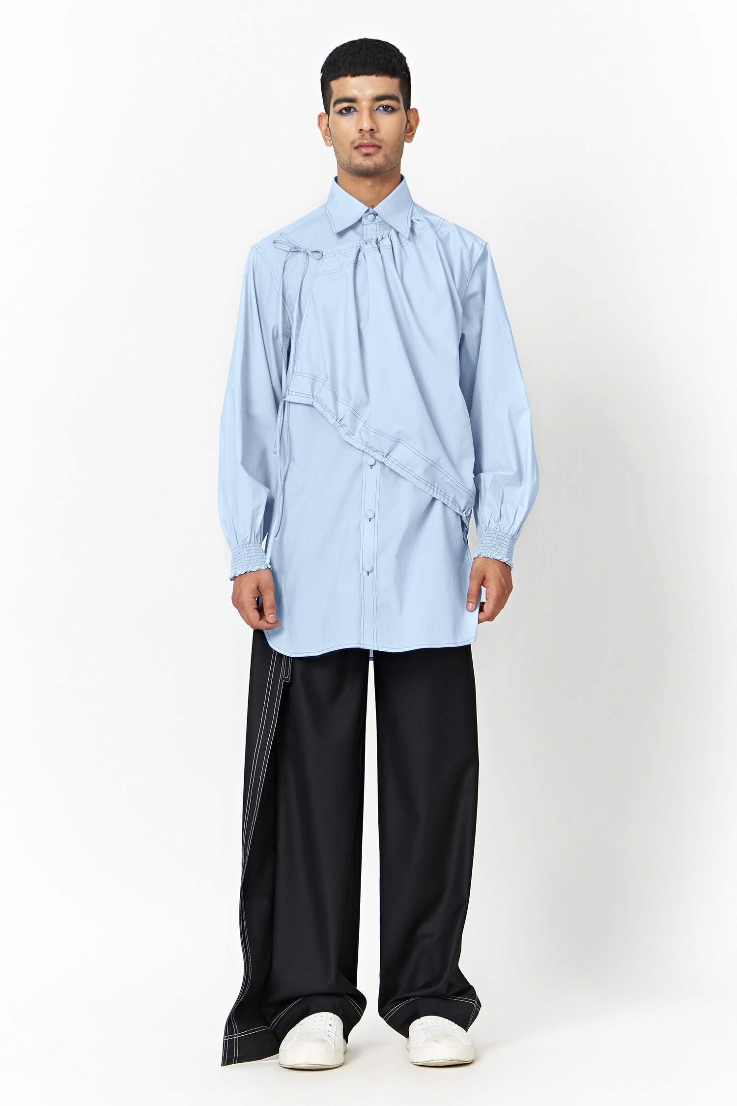 Buy Two Point Two Blue Yuki Cotton Poplin Asymmetric Flap Shirt Online ...